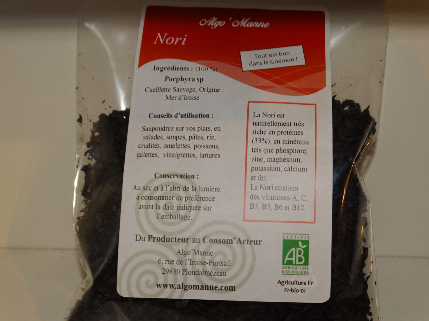Algues séchées Nori Bio de chez Algomann